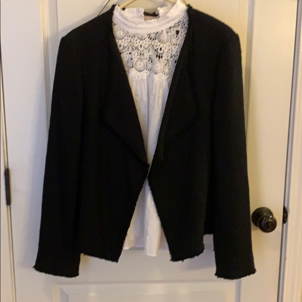 Ann Taylo Loft Tweed Jacket In Black - Gem